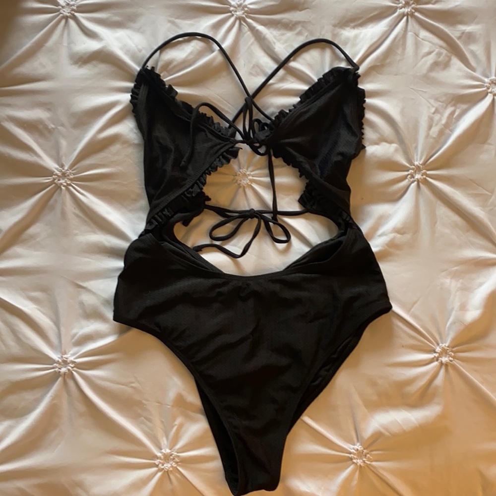 Asos One Piece Cutout Bathing Suit - Gem